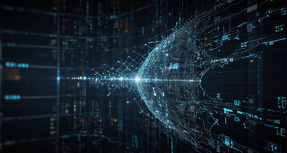 Abstract Blue Technology Background with a Cyber Network Grid and ...