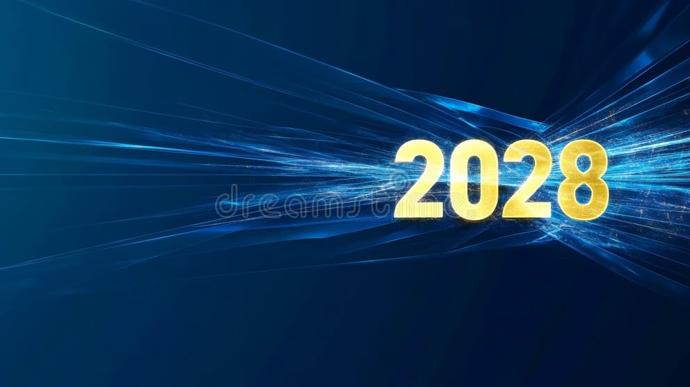 Abstract Blue Technology Background with the Number 2028 for Future and ...