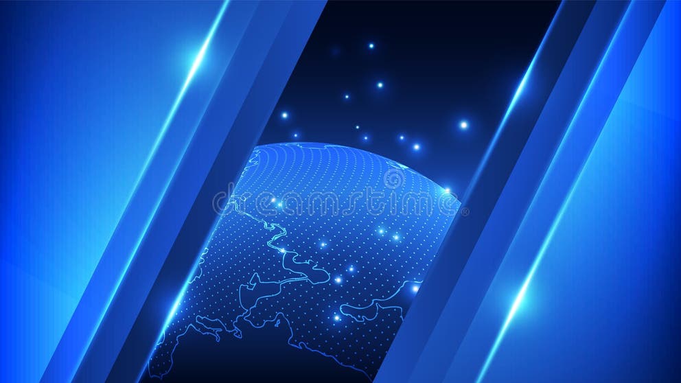 Abstract Blue Technology Background with World Map. Vector Illustration ...