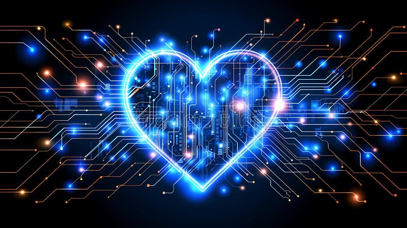 Abstract Blue Technology Heart Illusion Hexagonal Background Stock ...