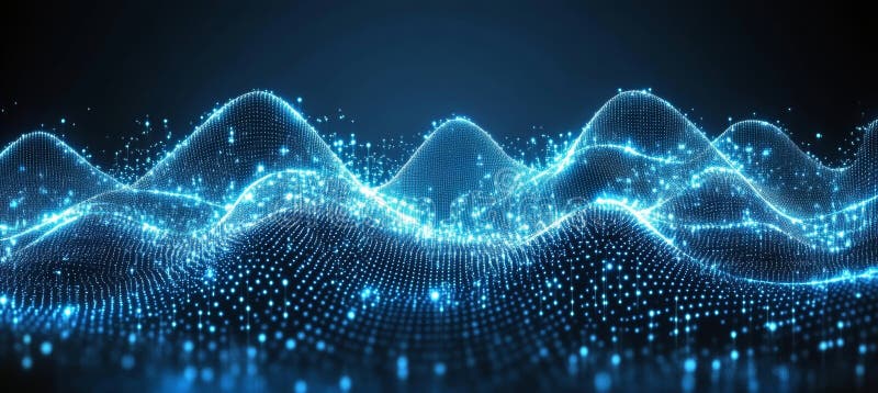 Abstract Blue Technology Waves and Big Data Visualization. 3D Wavy ...