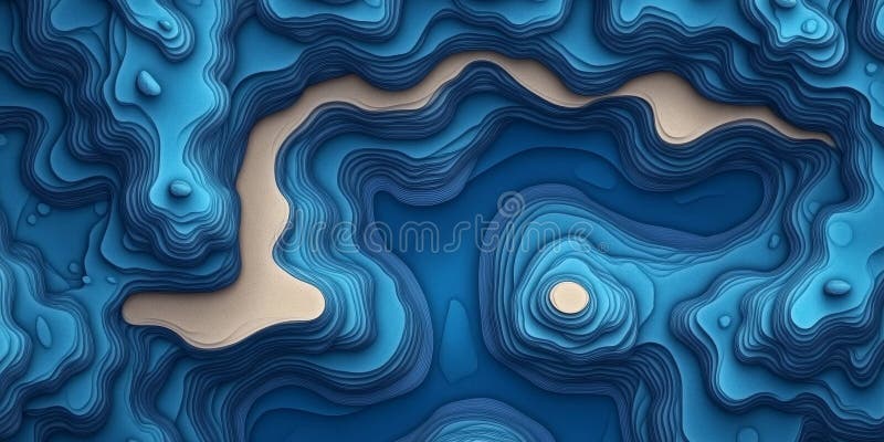 Abstract Blue Topographic Landscape 3D Render of Layered Illustration ...