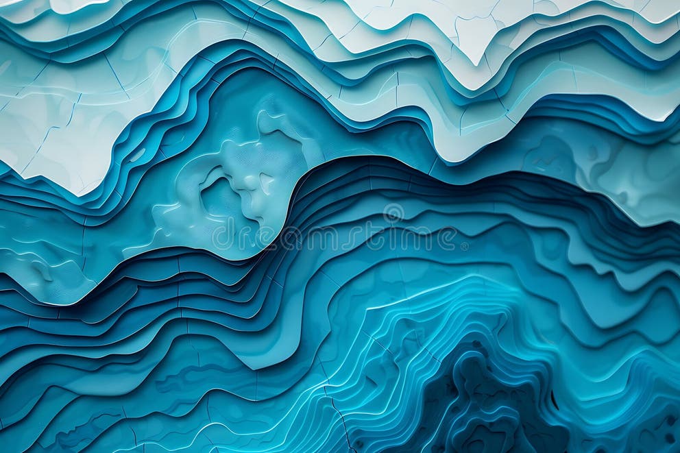 Abstract Blue Topographical Art: Layered Depth and Texture Stock ...