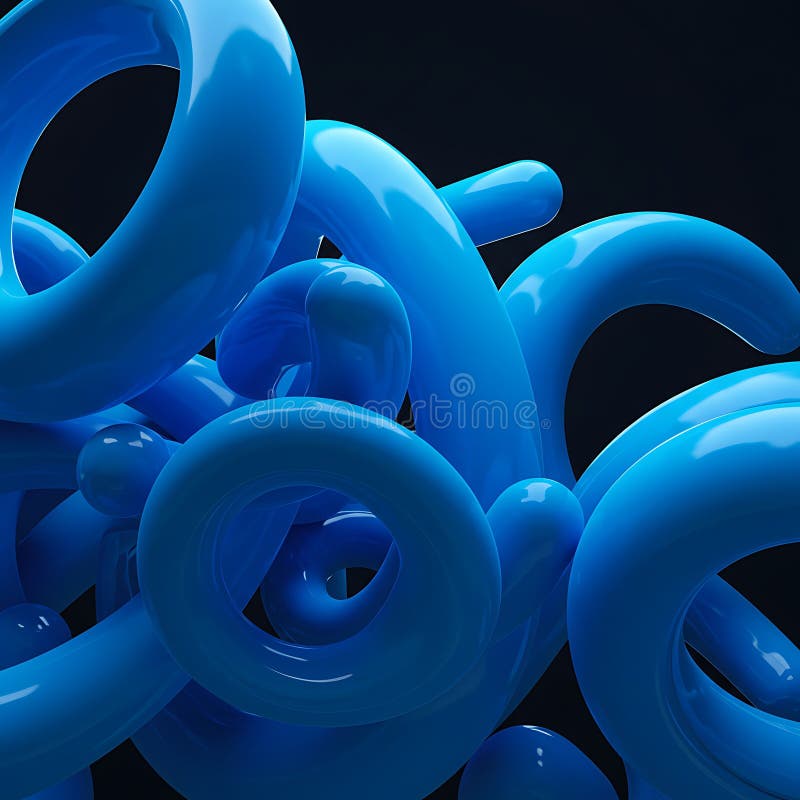 Abstract Blue Torus Shapes and Spheres Against a Dark Background ...