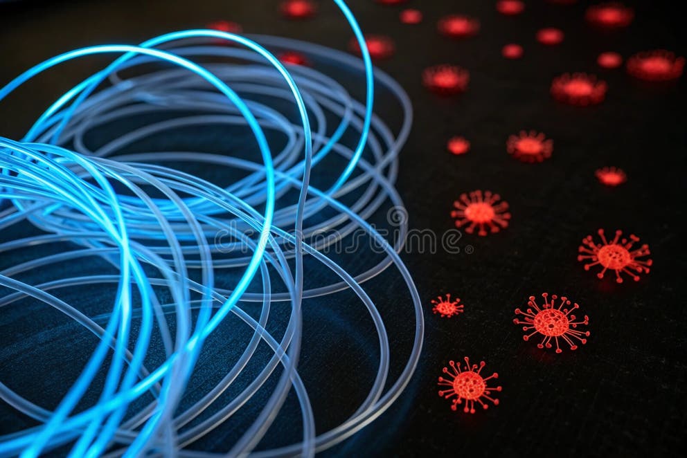 Abstract Blue Translucent Wire with Red Blots Chaotic Pattern Stock ...