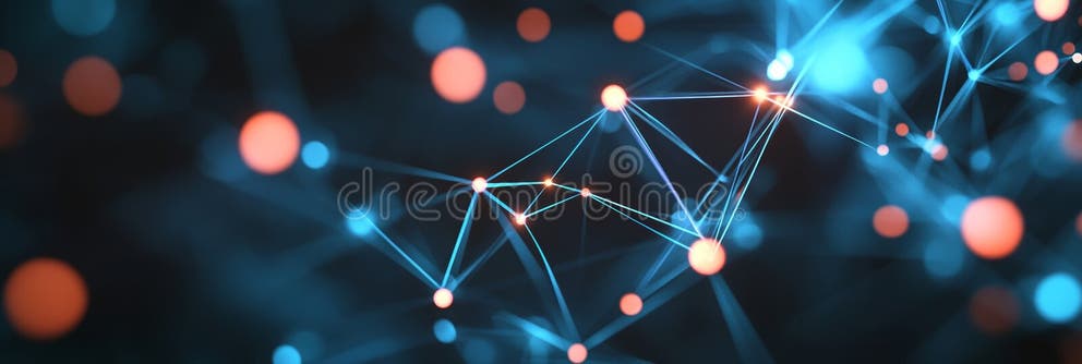 Abstract Blue Triangle Network on Dark Background with Orange, Teal ...