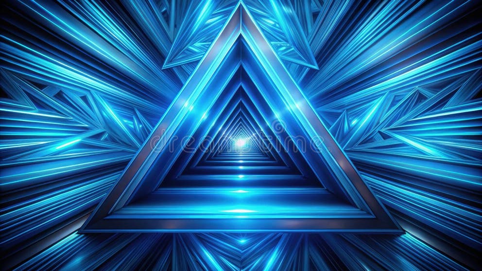 Abstract Blue Triangular Tunnel of Light and Geometric Shapes. Generative AI Stock Illustration ...