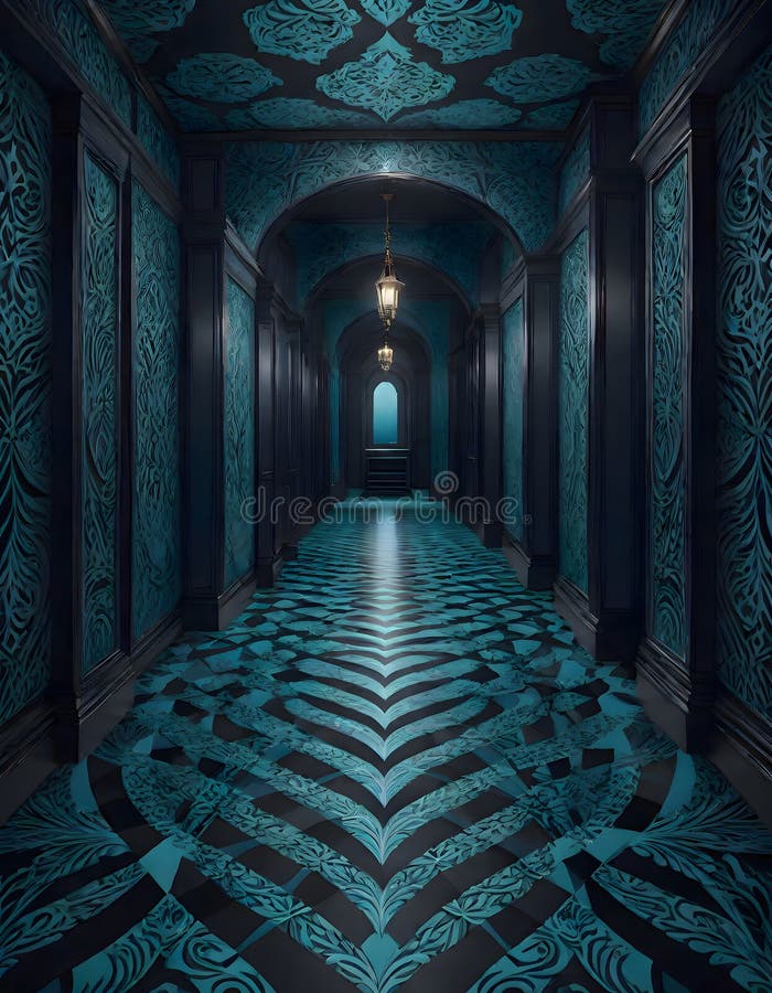 Abstract Blue Tunnel Structure with Symmetrical Patterns on the Walls ...