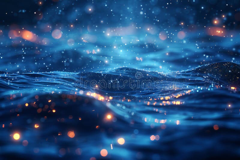 Abstract Blue Underwater Background with Bokeh Lights and Particles ...