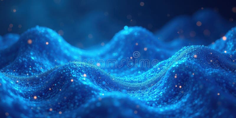 Abstract Blue Undulating Surface with Glimmering Particles a Digital ...