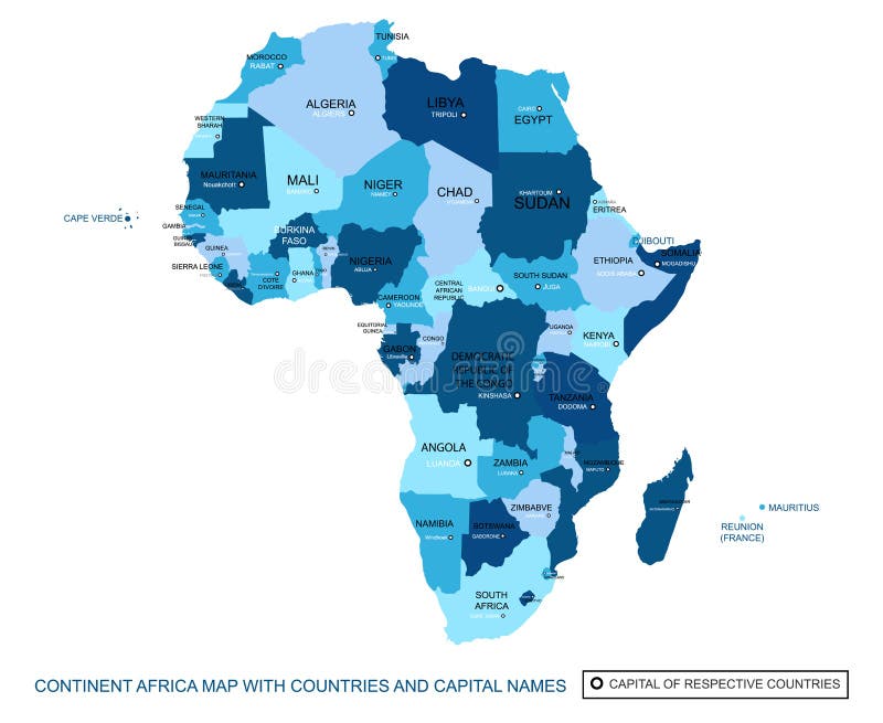 Abstract Blue Vector Africa Map with States and Capital Stock Vector ...