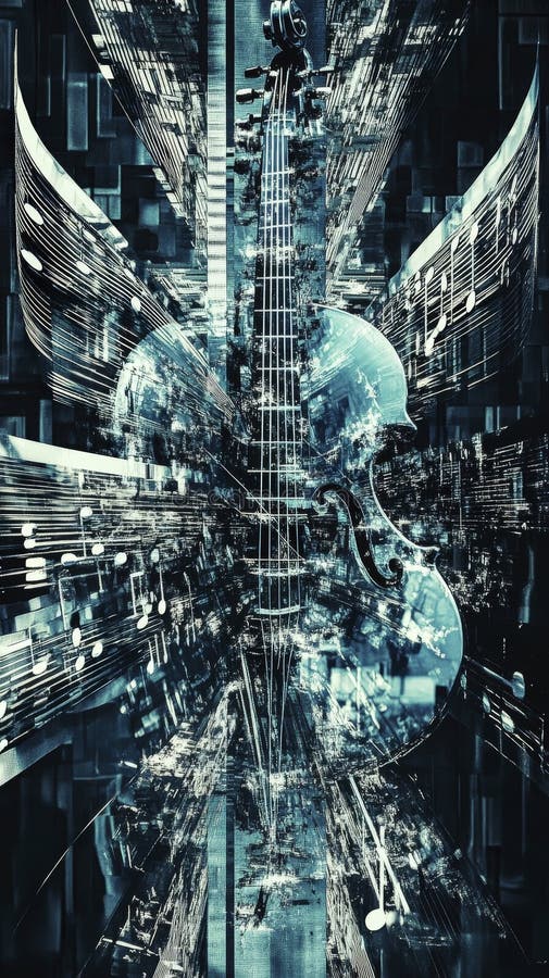 Abstract Blue Violin with Streaming Musical Notes Stock Illustration ...