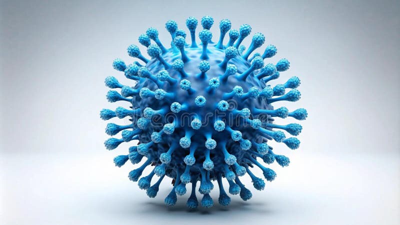 Abstract Blue Virus on a White Background a 3D Illustration of a Viruss ...