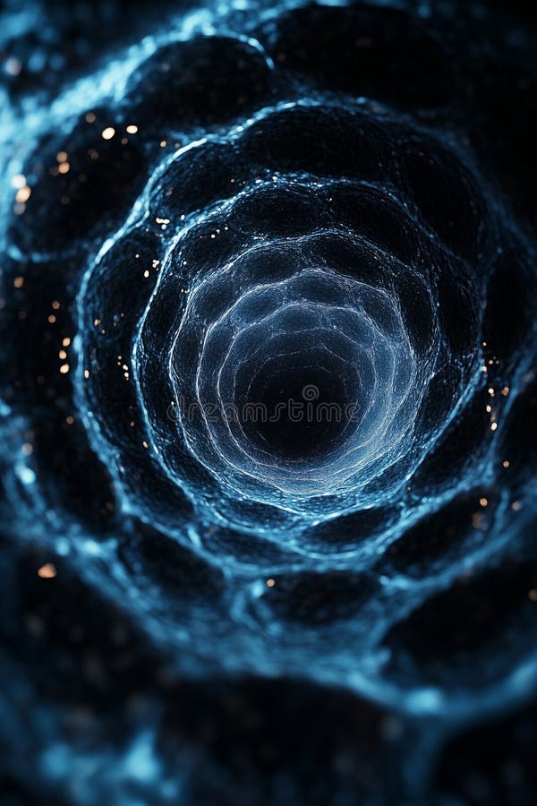 Abstract Blue Vortex with Luminous Particles, Creating a Sense of Depth ...