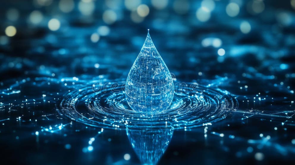 Abstract Blue Water Drop with Ripples and Glowing Texture Stock ...