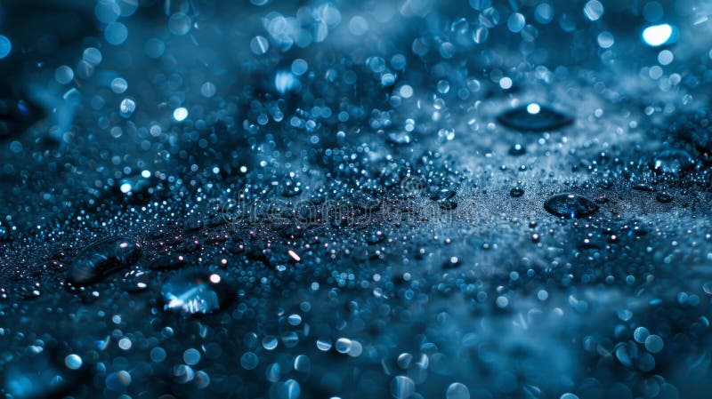 Abstract Blue Water Drops - Sparkling Texture, Surface Tension and Bokeh Lights Background Stock ...