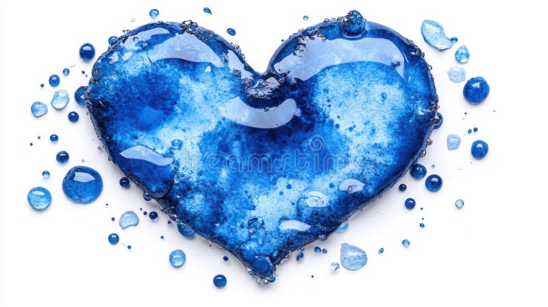 Abstract Blue Water Heart with Drops on White Background Stock ...
