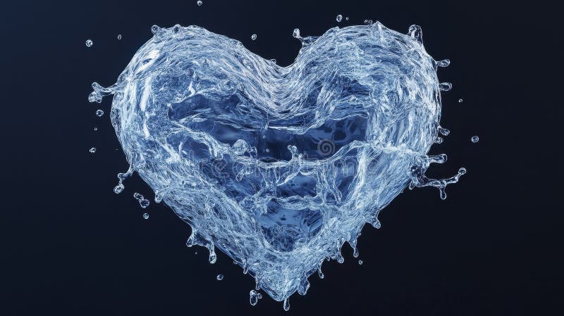 Abstract Blue Water Heart Splash on Dark Background Stock Illustration ...