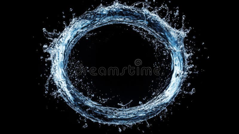 Abstract Blue Water Ring Splash on Black Background Stock Illustration ...