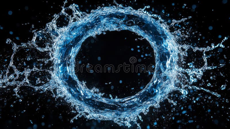 Abstract Blue Water Splash Circle on Black Background Stock ...