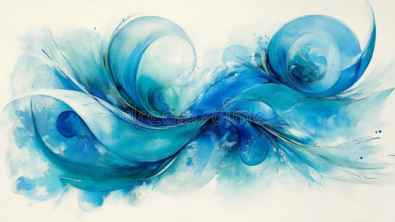 Abstract Blue Water Swirls and Waves Painting Stock Illustration ...
