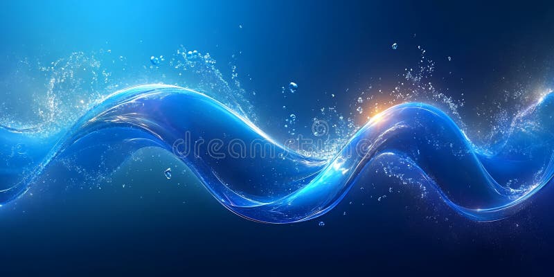 Abstract Blue Water Wave Background Sparkling with Light and Bubbles ...