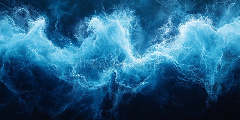 Abstract Blue Water Waves with Electric-like Patterns in a Dark ...