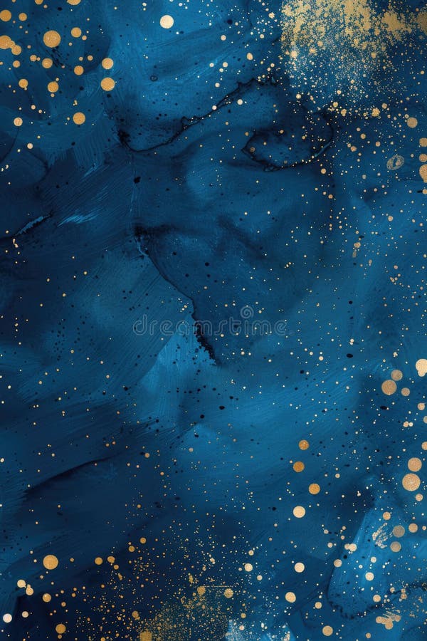 Abstract Blue Watercolor Background with Gold Splatter Accents Stock ...