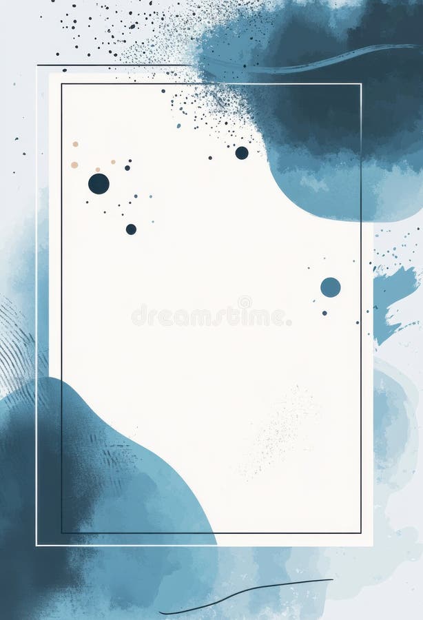 Abstract Blue Watercolor Background with White Rectangular Border and ...