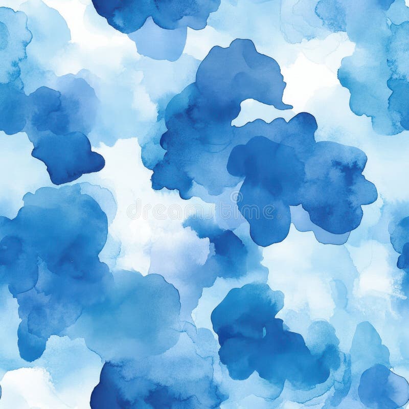 Abstract Blue Watercolor Clouds on White Background - Tranquil and ...