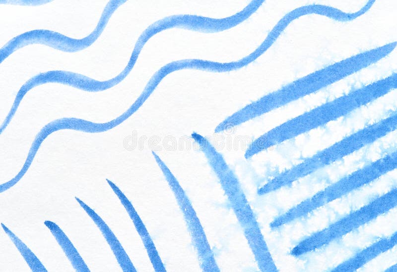 Abstract Blue Watercolor Design with Wavy and Linear Patterns on White ...