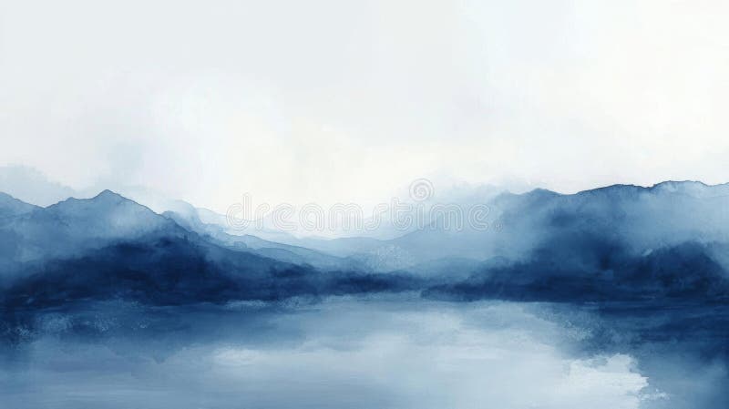 Abstract Blue Watercolor Mountain Landscape Stock Illustration ...