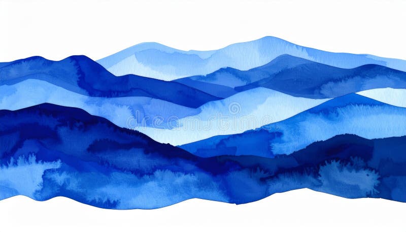 Abstract Blue Watercolor Mountains Landscape Stock Illustration ...