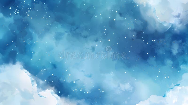 Abstract Blue Watercolor Sky Background with White Clouds and Glitter ...