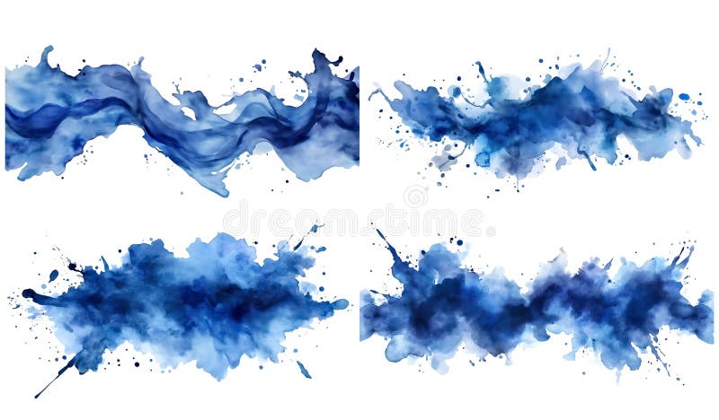Abstract Blue Watercolor Splashes and Waves for Creative Design ...