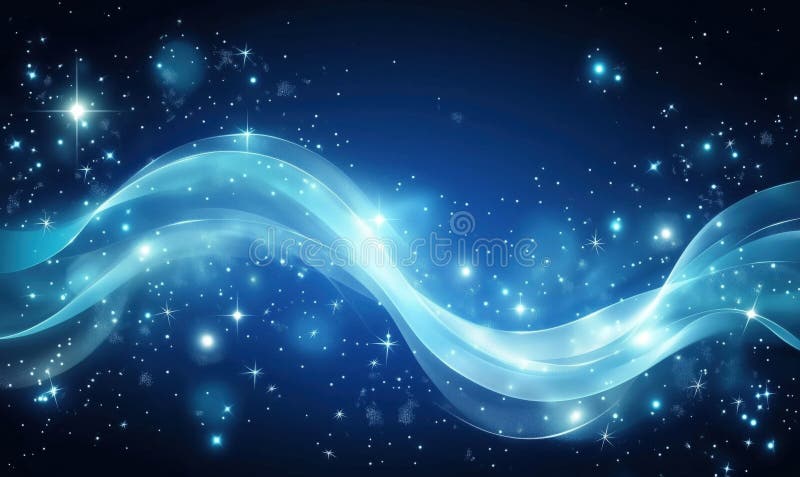 Abstract Blue Wave Background with Sparkling Stars and Light Effects ...