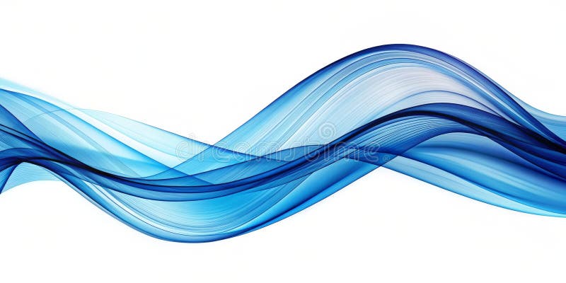 Abstract Blue Wave Digital Art, Smooth Flowing Lines, White Background ...