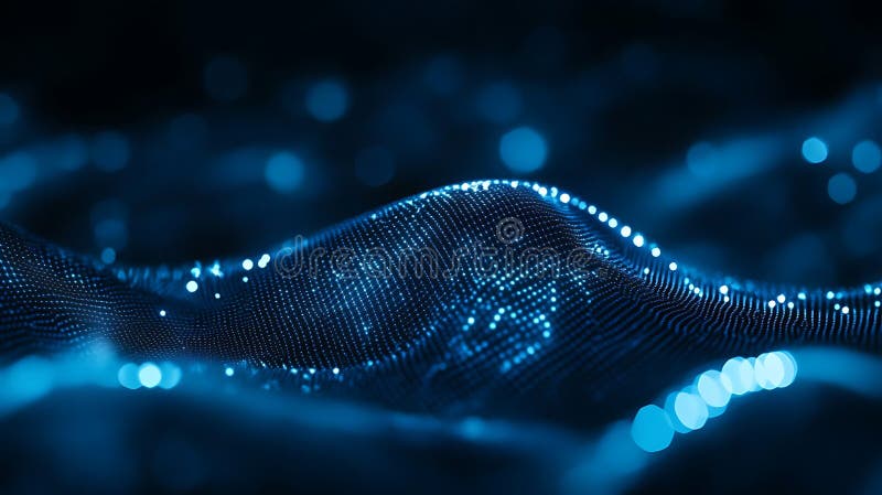 Futuristic Blue Wave of Dots and Lines on Dark Background - Digital ...