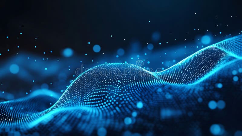 Futuristic Blue Wave of Dots and Lines on Dark Background - Digital ...