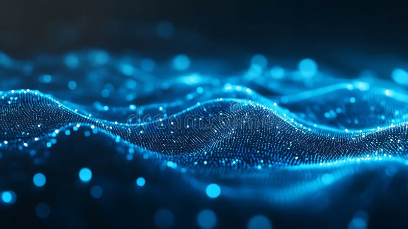 Futuristic Blue Wave of Dots and Lines on Dark Background - Digital ...