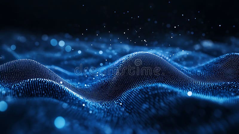 Futuristic Blue Wave of Dots and Lines on Dark Background - Digital ...