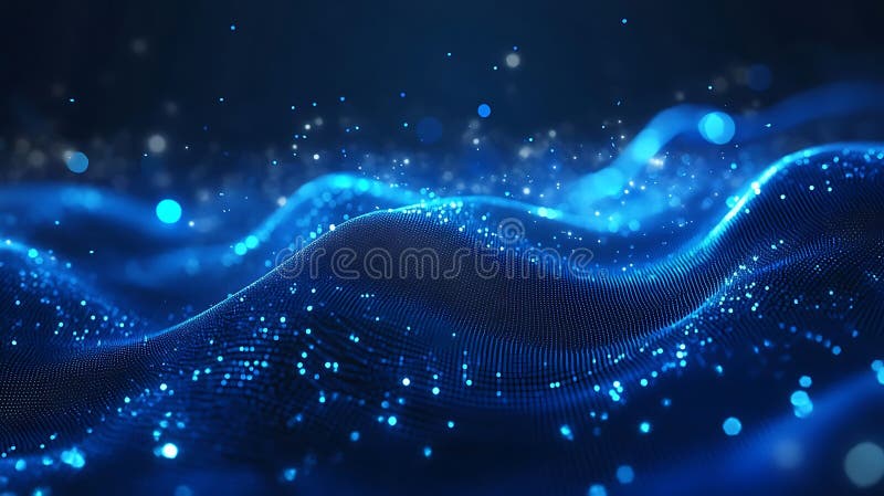 Futuristic Blue Wave of Dots and Lines on Dark Background - Digital ...