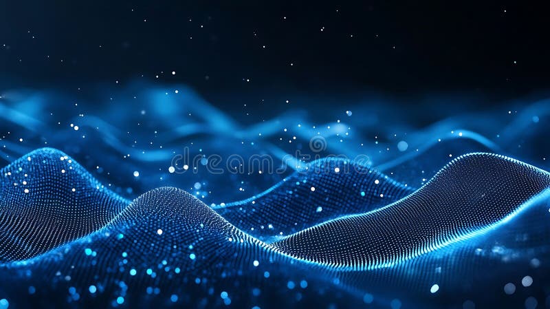 Futuristic Blue Wave of Dots and Lines on Dark Background - Digital ...