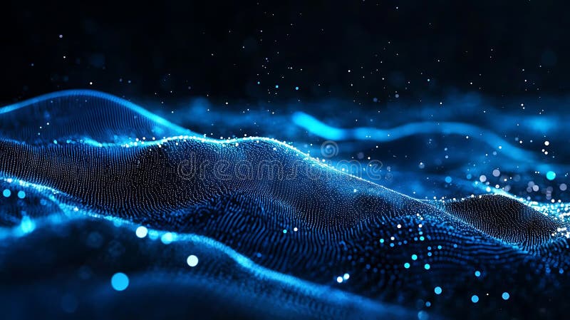 Futuristic Blue Wave of Dots and Lines on Dark Background - Digital ...