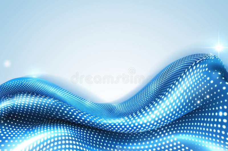 Abstract Blue Wave with Glowing Dots and Light Reflection on Gradient ...