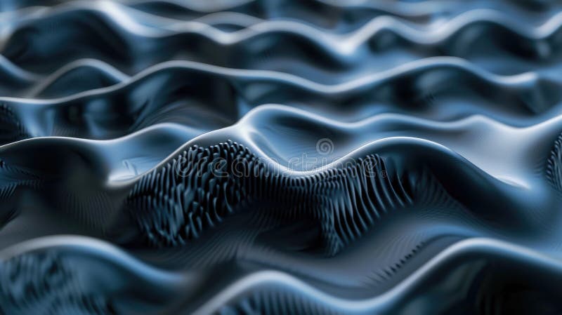 Abstract Blue Wave-like Surface with a Grid Pattern.Technology Concept ...