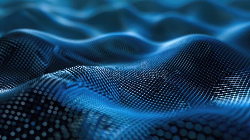 Abstract Blue Wave-like Surface with a Grid Pattern.Technology Concept ...