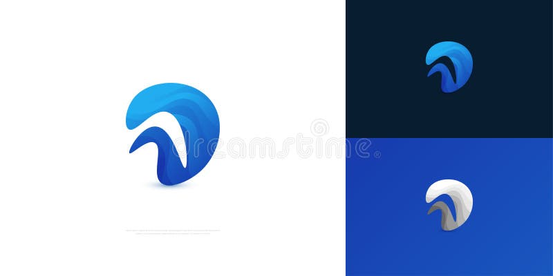 Abstract Blue Wave Logo with Letter V Shape. Modern Initial V Logo ...