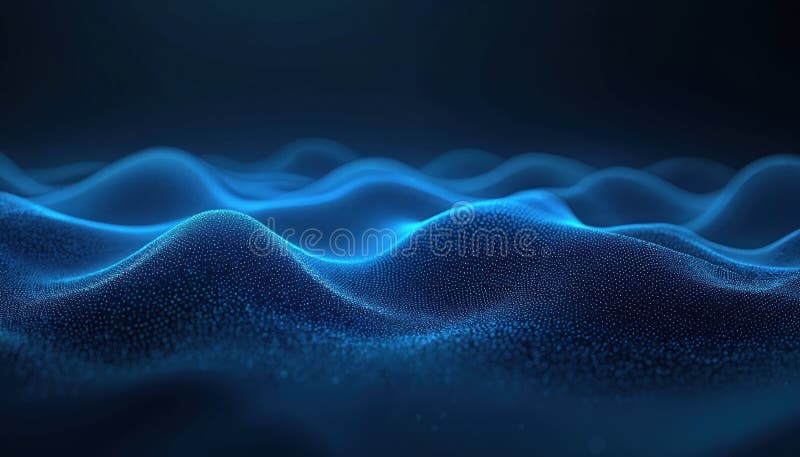 Abstract Blue Wave Pattern Consisting Dots on Dark Backdrop. Digital Design Tech Background with ...