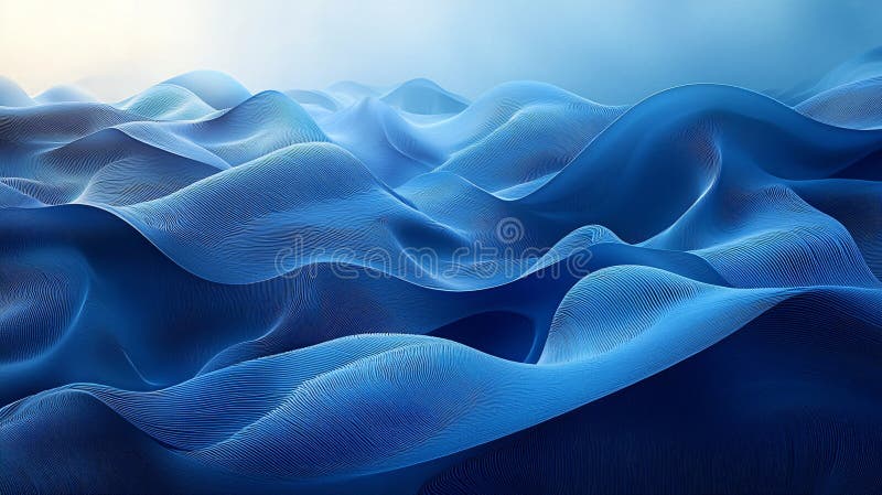 Abstract Blue Wave Pattern 3D Rendered Digital Art Smooth Wavy Lines ...